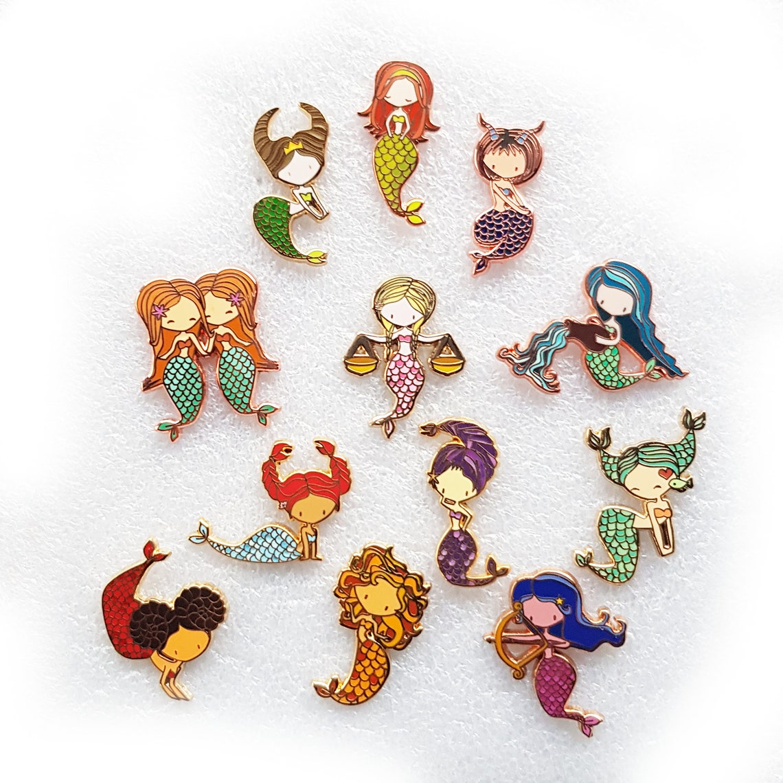 Set of 12 Kawaii Zodiac Mermaid Enamel Pins Astro Mermaid Pin | Etsy