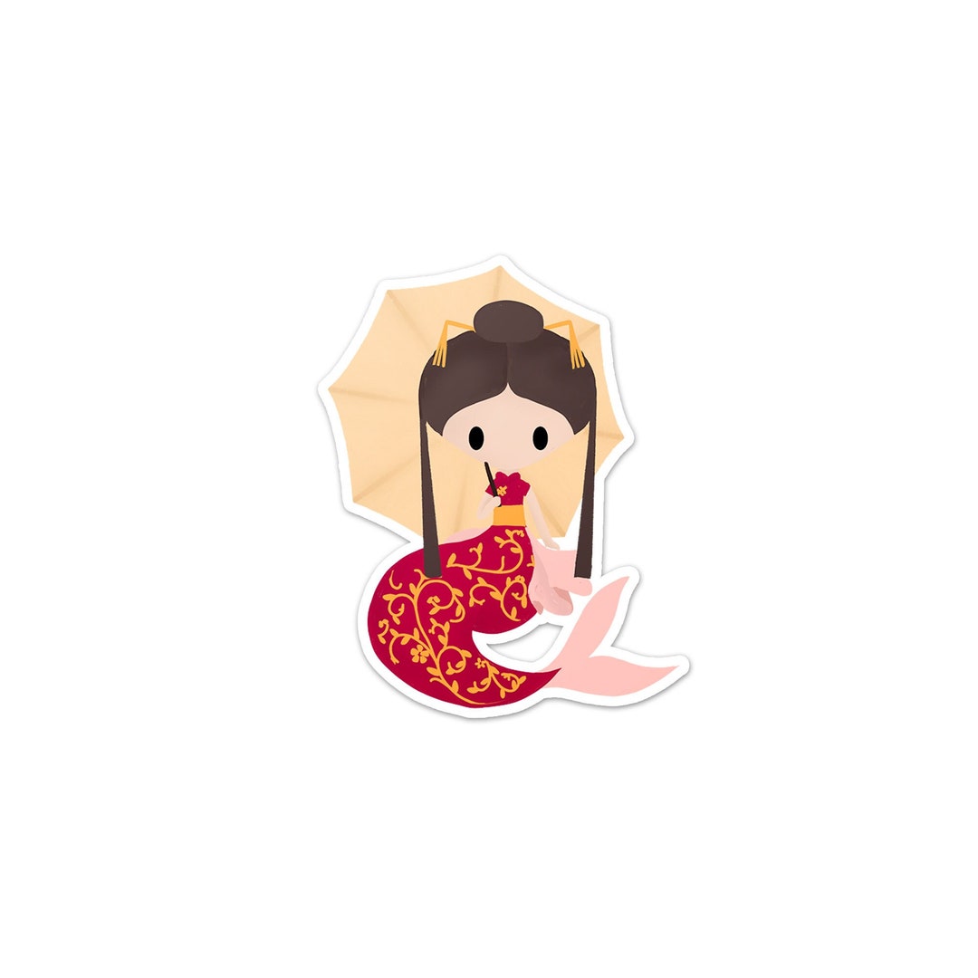 Chinese Mermaid Sticker, Cute Mermaid of China, Vinyl Sticker - Etsy ...
