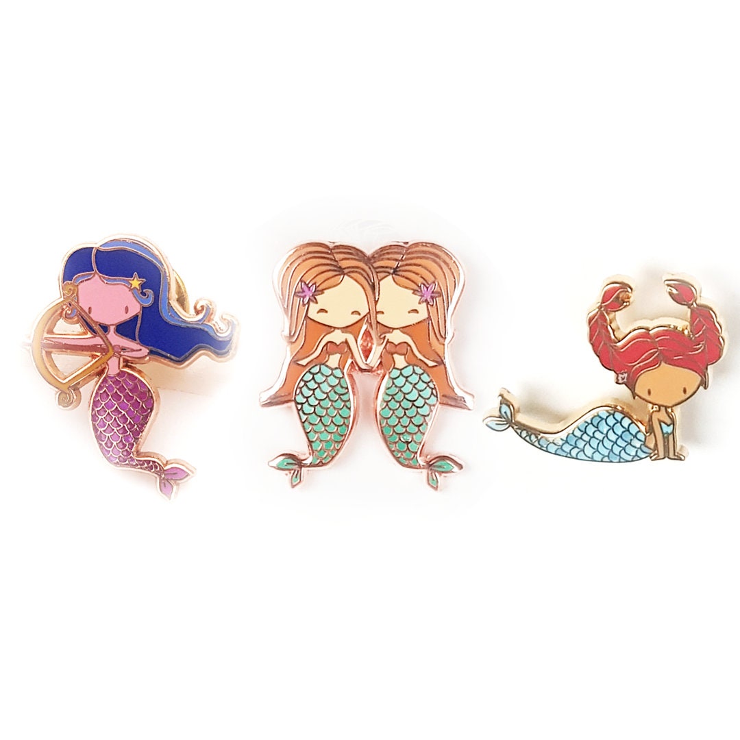 Set of 12 Kawaii Zodiac Mermaid Enamel Pins Astro Mermaid Pin | Etsy