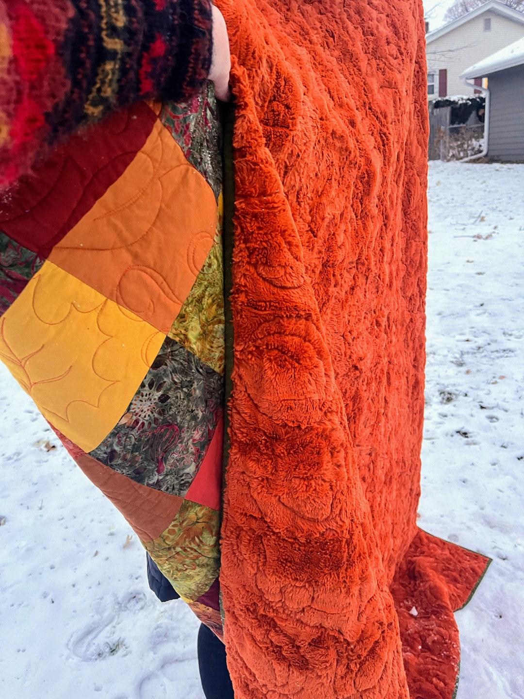 Full Size Fall Quilt With Batik and Minky Fabric Stitched With Pumpkin ...