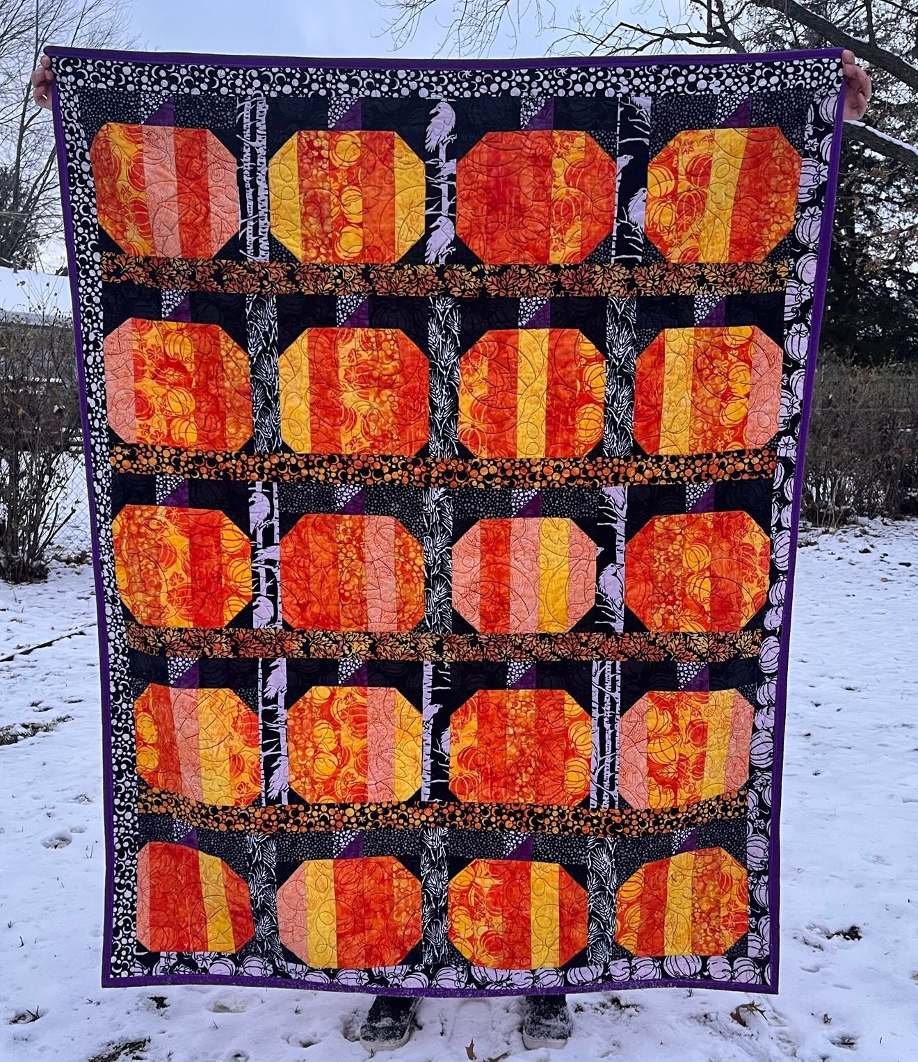 Halloween Batik Pumpkin Quilt With Spooky Stitching and Minky Fabric - Etsy