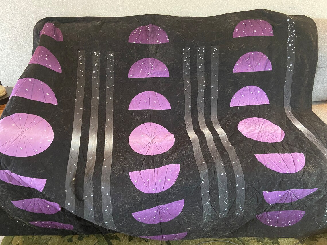 Moon Phase Quilt - Throw Size - Purple Spooky Starry Quilt - Etsy