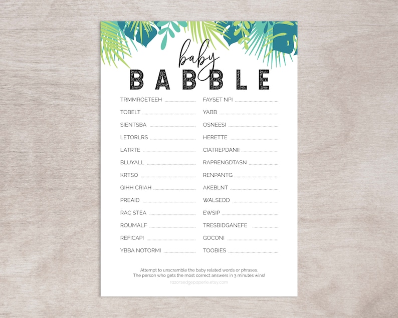 Baby Word Scramble Game for Jungle Baby Shower | PRINTABLE | INSTANT ...