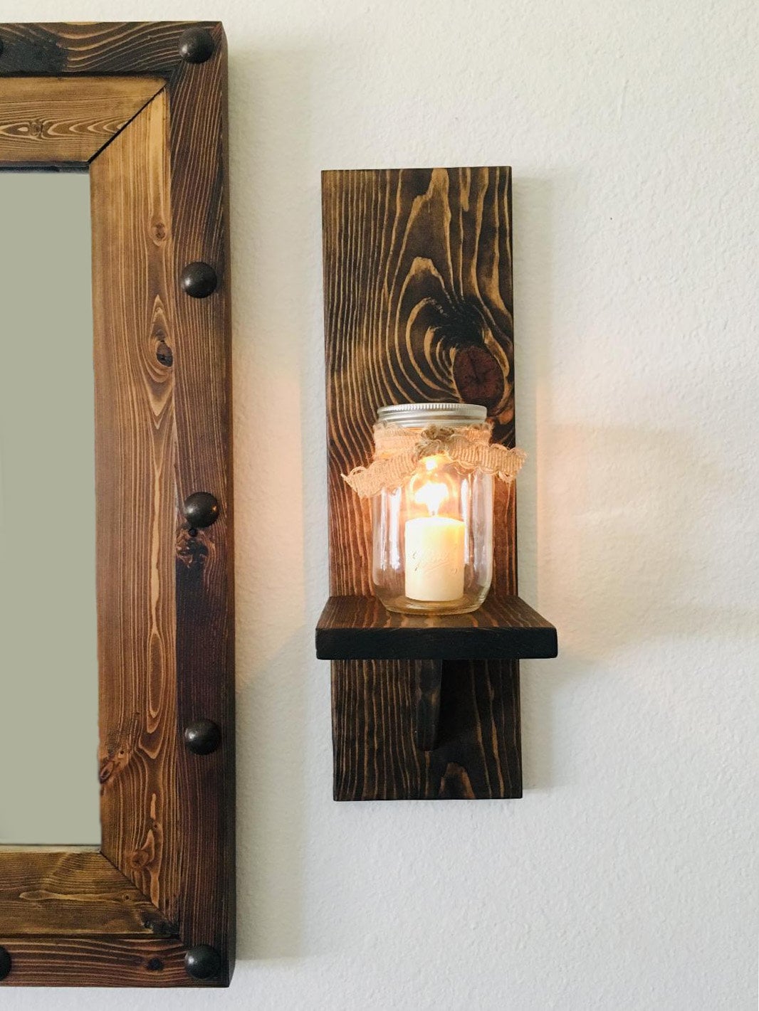 Rustic Candle Holder, Rustic Wall Sconce, Mason Jar Candle Holder ...