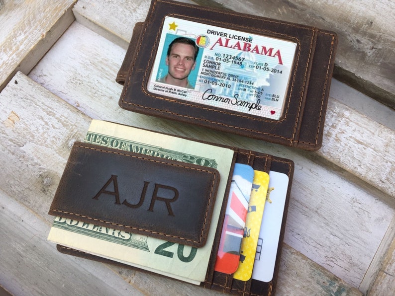 Personalized Leather Money Clip for Men: RFID Protection, ID Window - Etsy