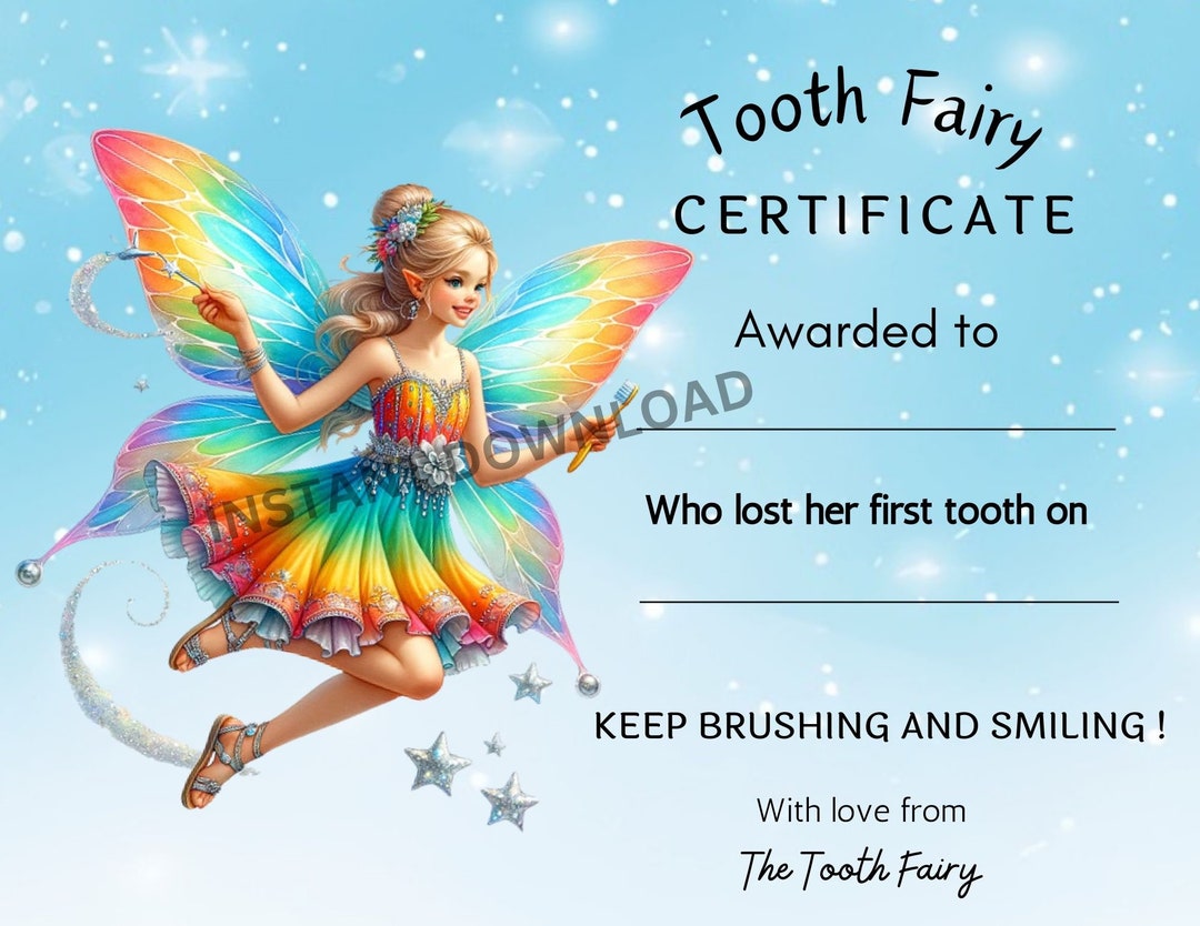 Tooth Fairy /toothfairy/tooth Fairy Certificate/tooth/lose Tooth/first ...