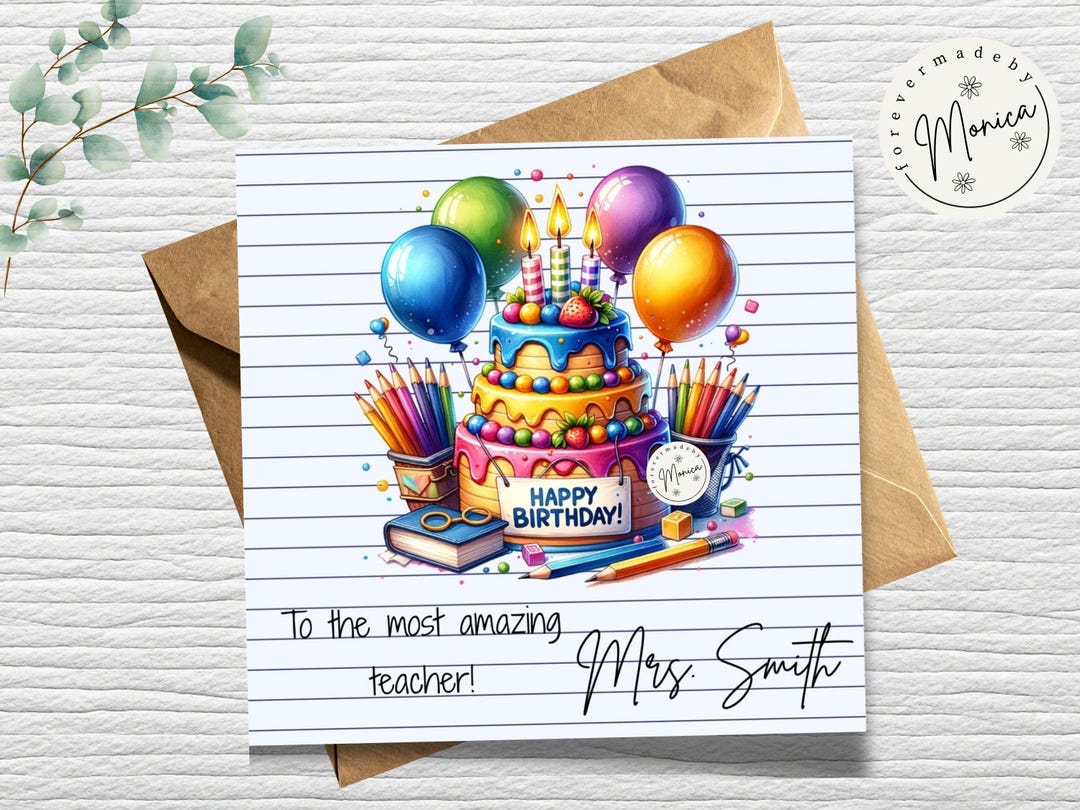 Beautiful Teacher Card, Birthday Card for Teacher, Gift for Teacher ...