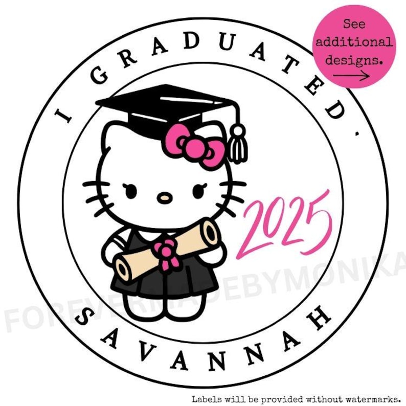 Kitty Graduation Labels/custom Labels/ Class of 2025/I Graduated/ Stickers/listing for 12 Labels ...
