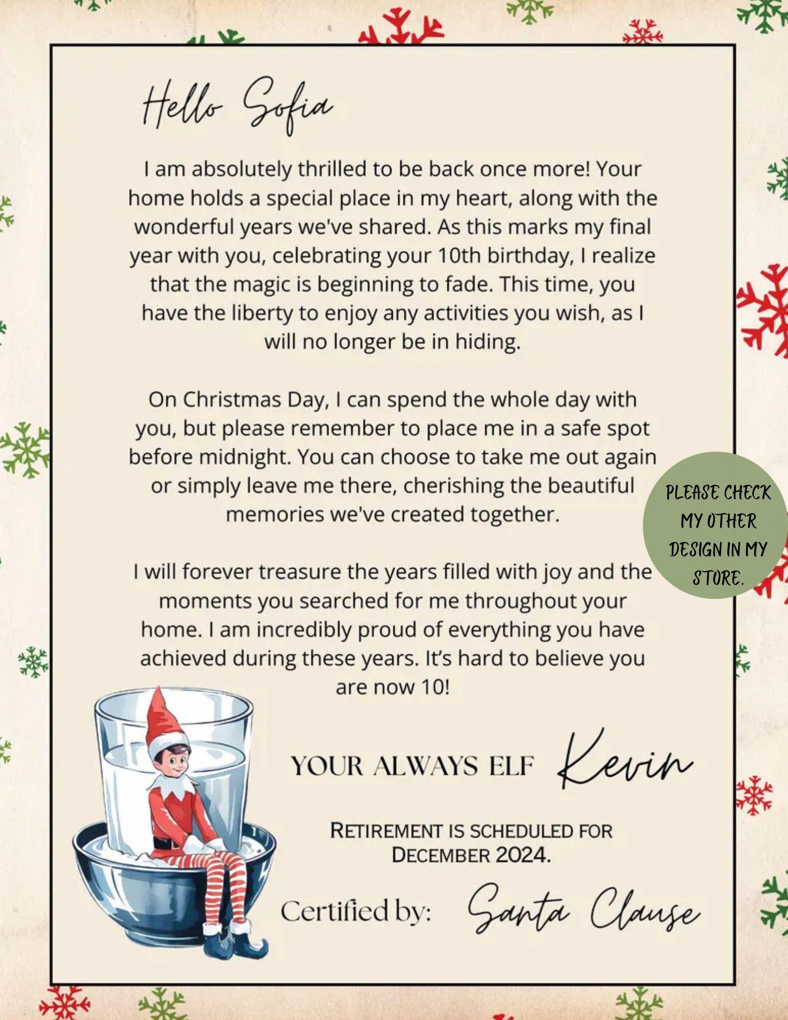 Elf Letter/ Goodbye Elf Letter/ Retirement Elf Letter/ Time to Retire ...