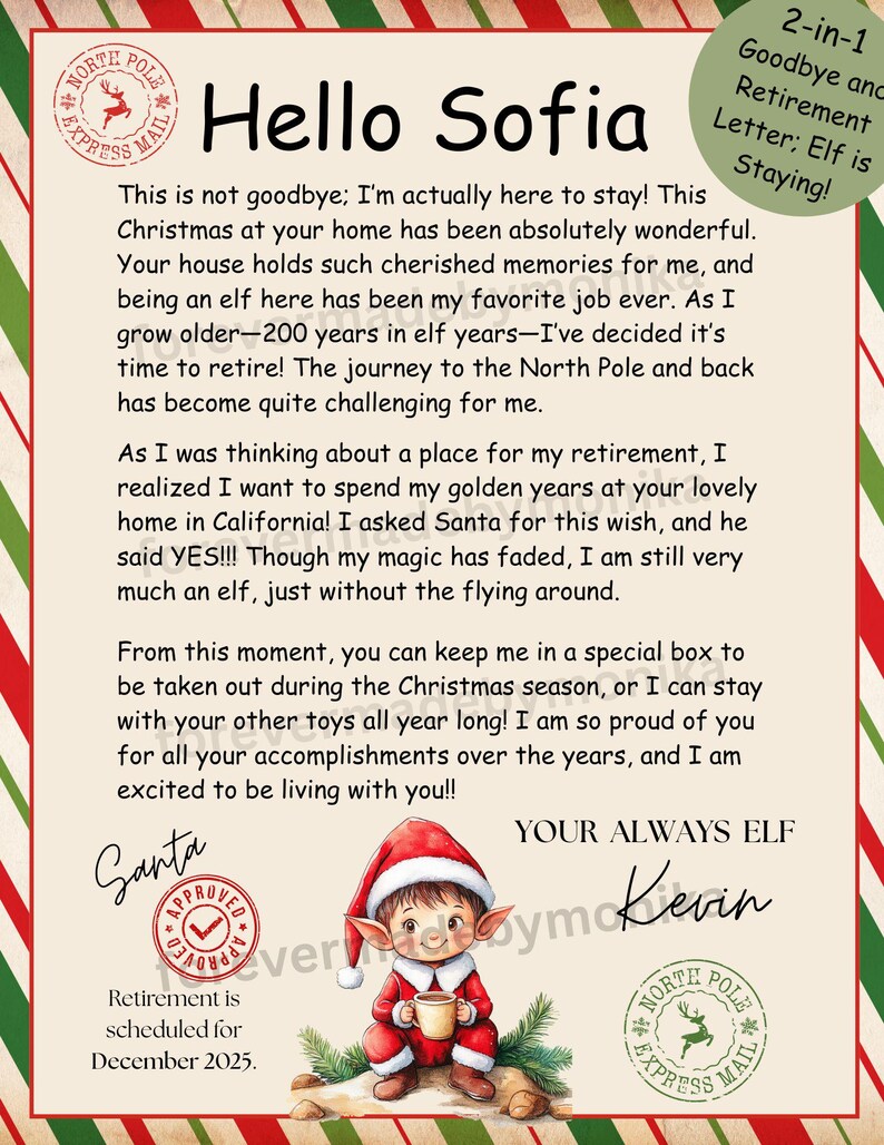 Goodbye Elf Letter, Retirement Elf Letter, Elf is Staying, Elf Letter ...