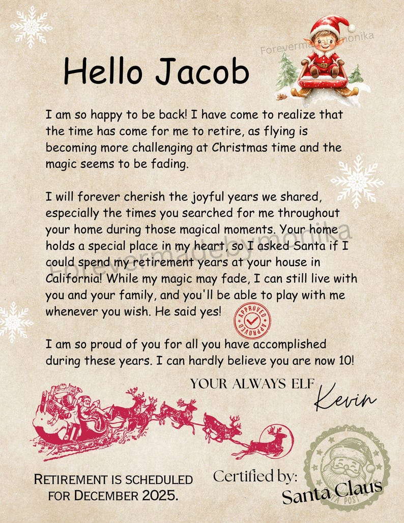 Elf Retirement Letter, Elf Letter, Time to Retire, Christmas Letter - Etsy