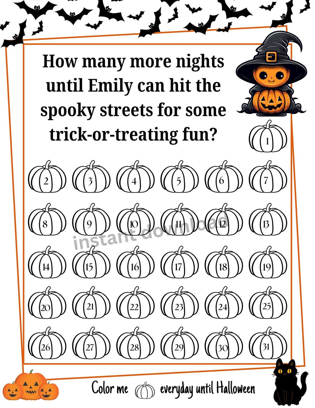 Halloween Countdown Calendar/halloween Personalized Countdown ...