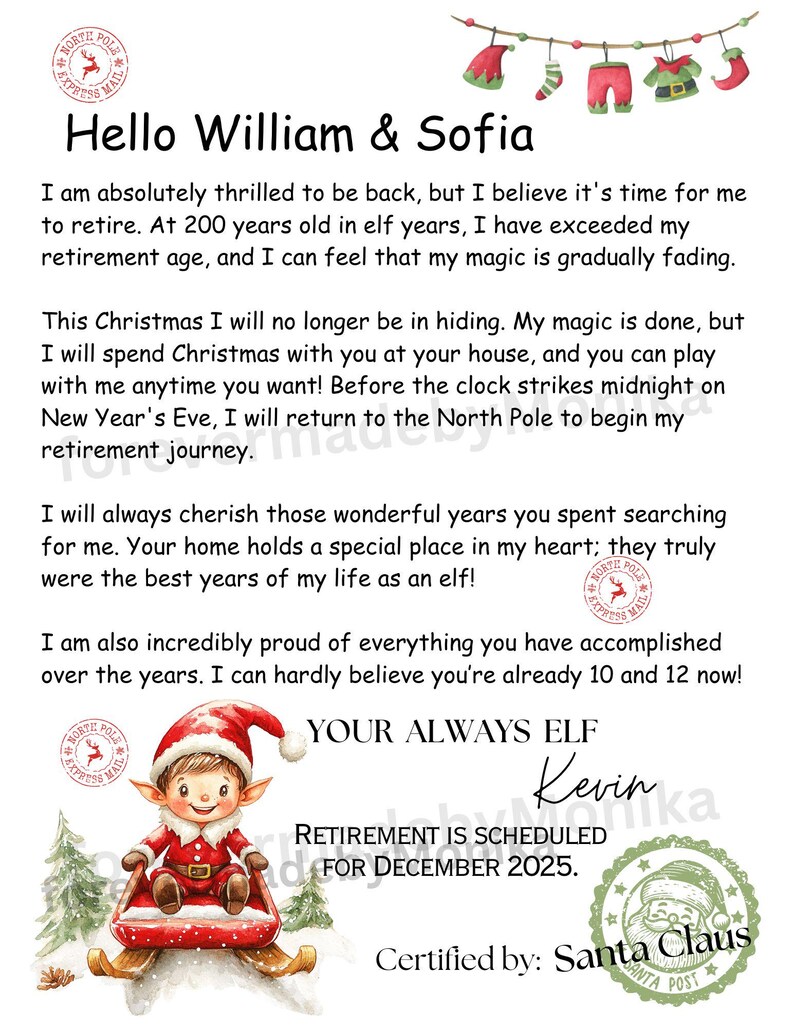 Elf Retirement Letter, Elf, Elf is Retiring, Christmas Elf - Etsy