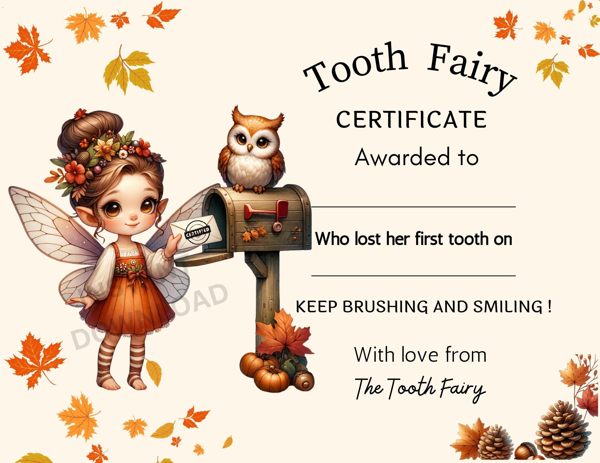 Tooth Fairy/tooth Fairy Certificate/fall Tooth Fairy/loose Tooth/first ...