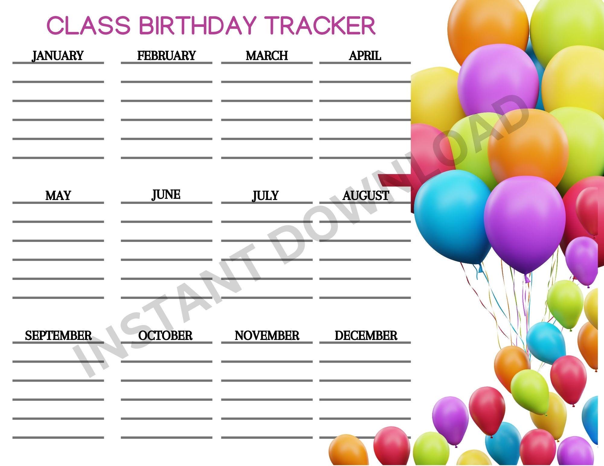 Classroom Tracker/ Birthday Tracker/classroom Birthday Tracker/happy ...