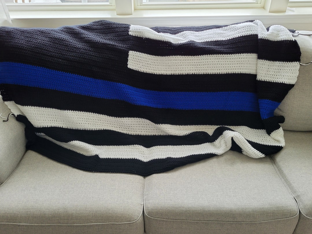 Crochet Thin Blue Line Flag, Custom Crochet Flag, Thin Blue Line ...
