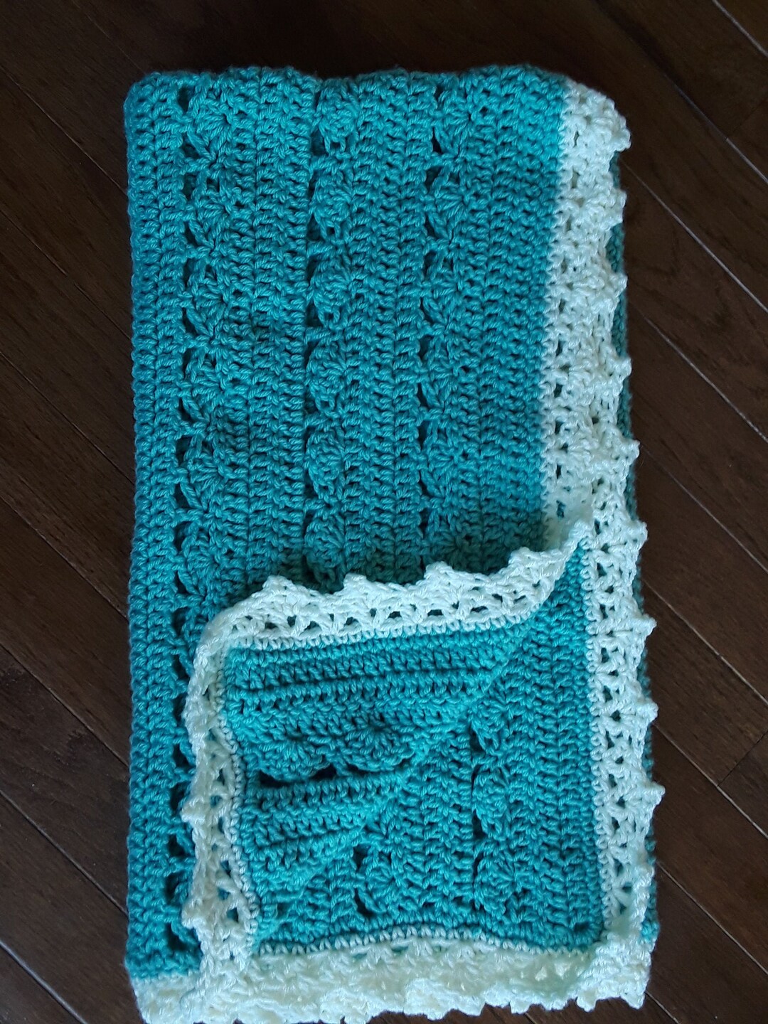 Crochet Baby Blanke, Teal and Antique White, Custom Baby Blanket ...