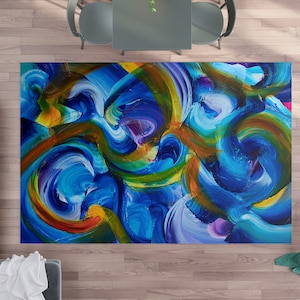 Abstract Art Rug Blue Rugs Swirly Unique Rugs 2x3 3x5 4x6 5x7 Large Rug ...