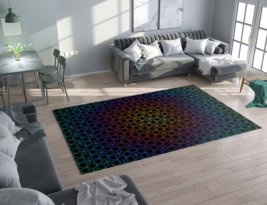 Sacred Geometry Rug Rainbow Geometric Rug Spiritual Rug Floor Rug 3x5 ...