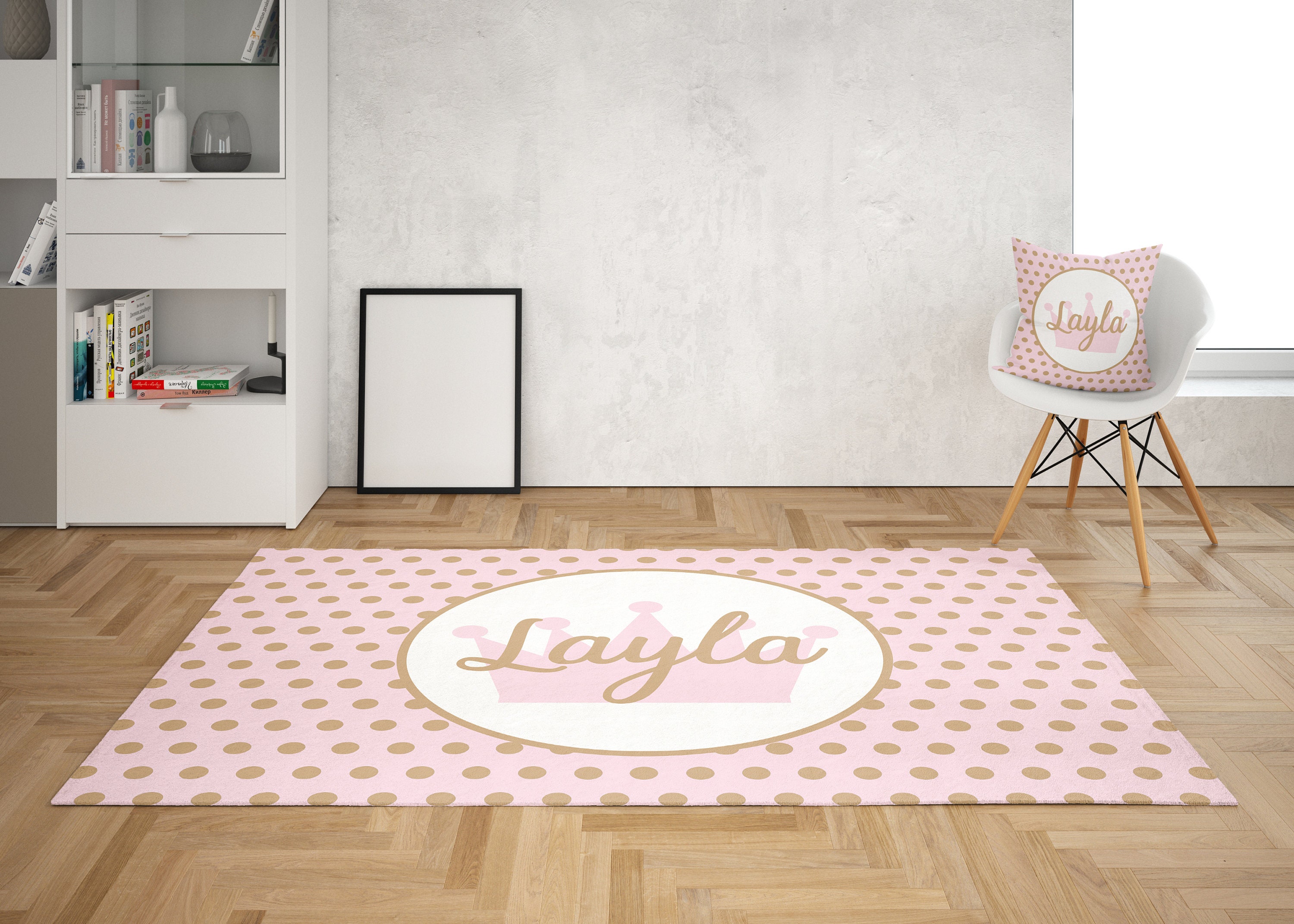 Personalized Princess Rug, Pink & Gold Polka Dot Nursery Decor - Etsy