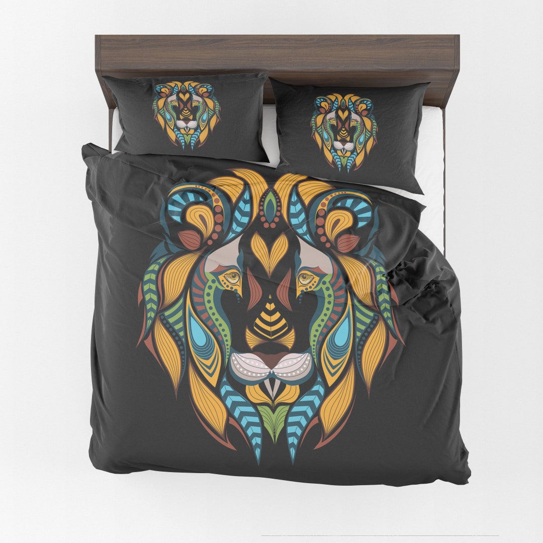 Lion Head Comforter or Duvet Cover African Bedding Lions Head Bedding ...