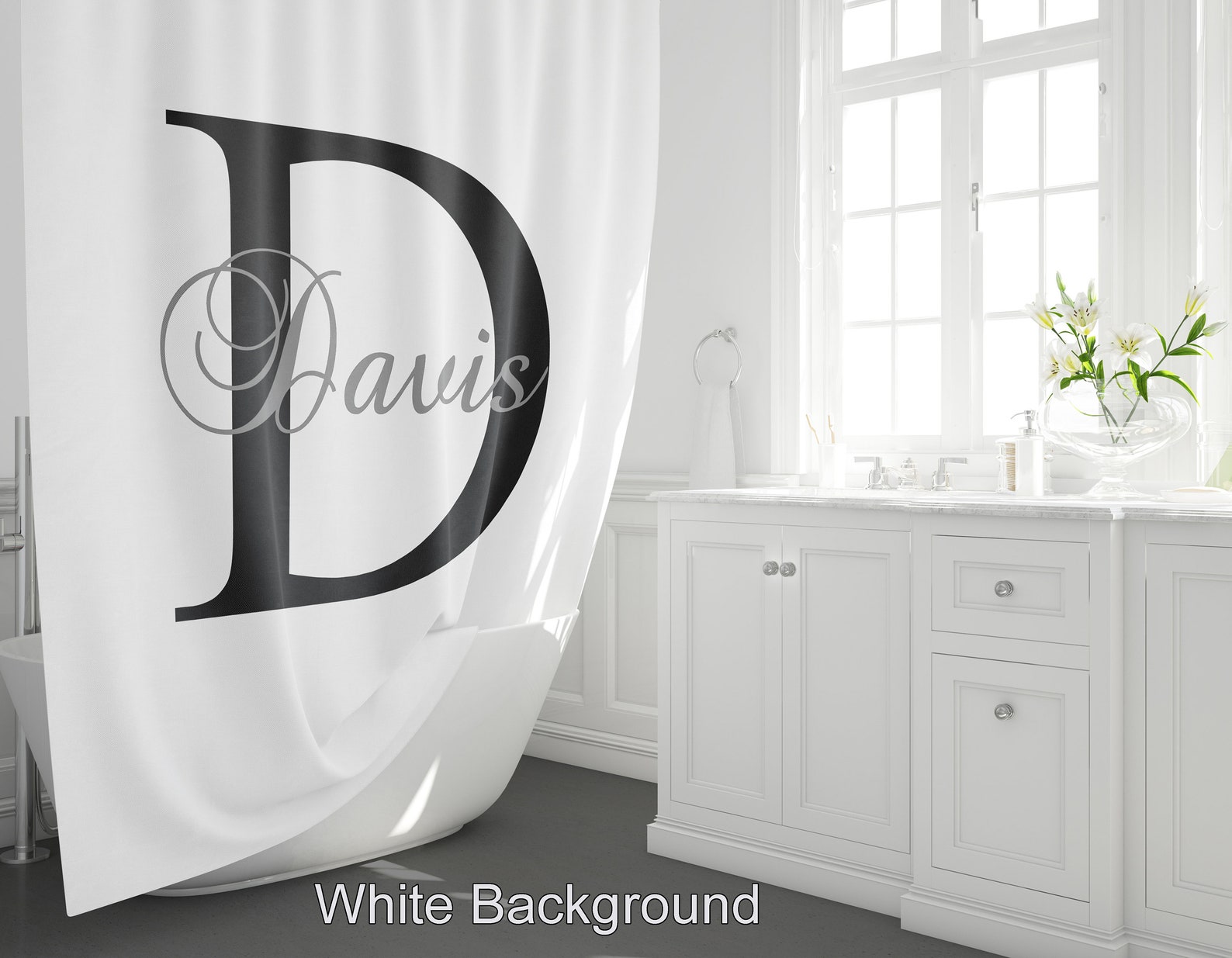 Custom Monogram Shower Curtain Personalized Name Shower | Etsy