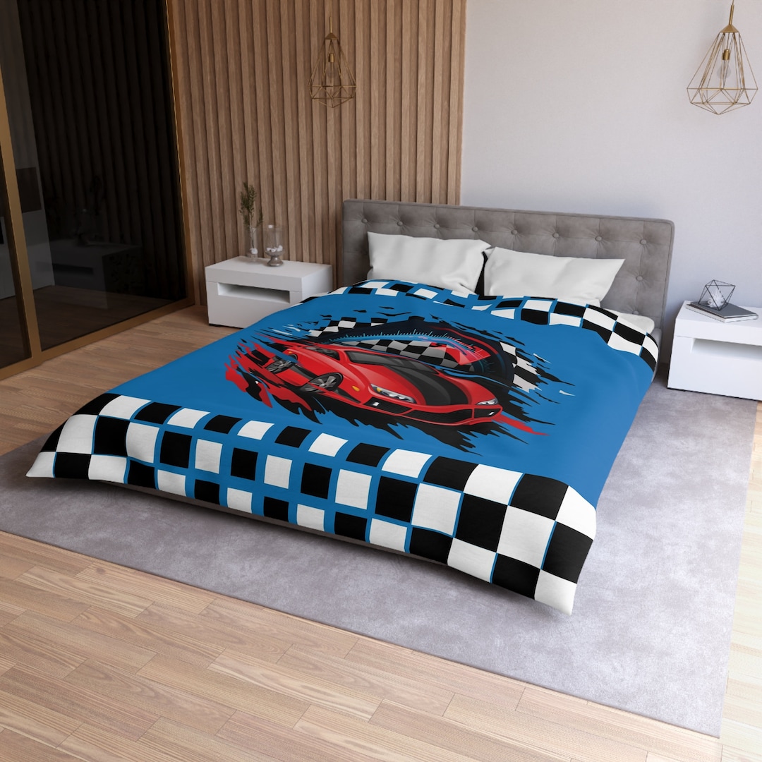 Car Racing Comforter or Duvet Cover Kids Bedding Racetrack Themed ...
