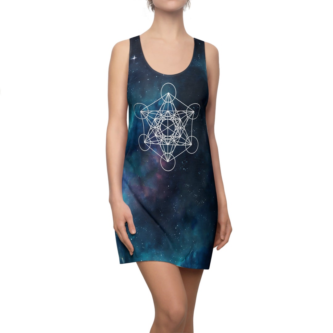 Metatron's Cube Dress Sacred Geometry Sleeveless Dress Blue Galaxy ...