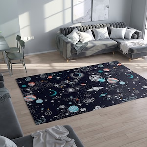 Space Galaxy Rug Blue Orange Space Rug Girls Boys Rug Kids Floor Rug ...