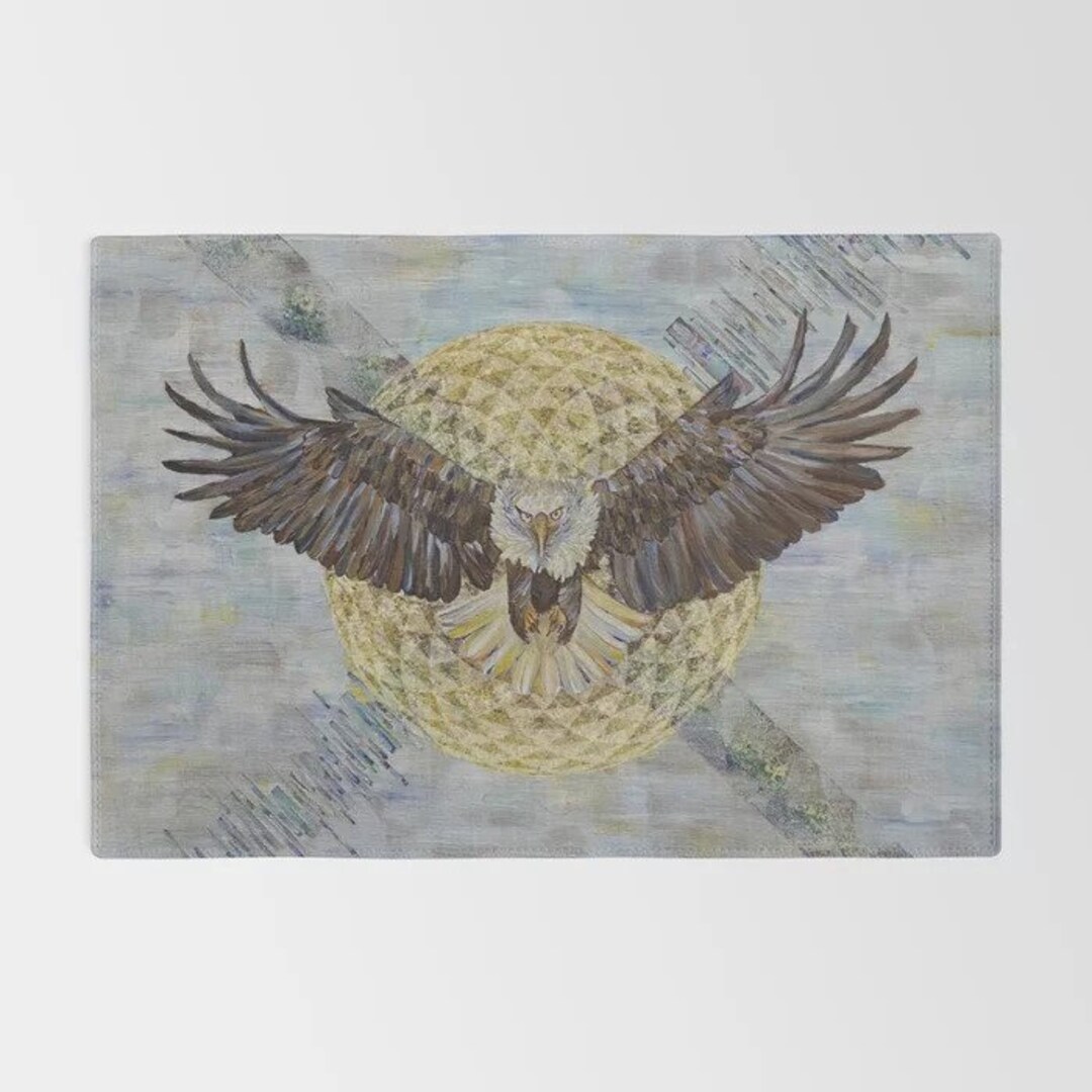 Bald Eagle Rug Sacred Geometry Torus Seed Blue Gold Abstract Art 2x3 ...
