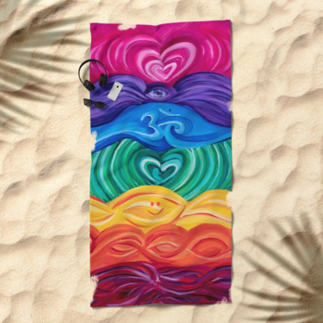 Chakra Beach Towel Spiritual Gift Yoga Gift Chakras Large Towel Rainbow ...