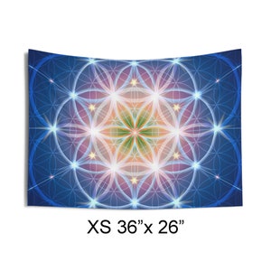 Blue Flower of Life Tapestry: Sacred Geometry Wall Hanging - Etsy