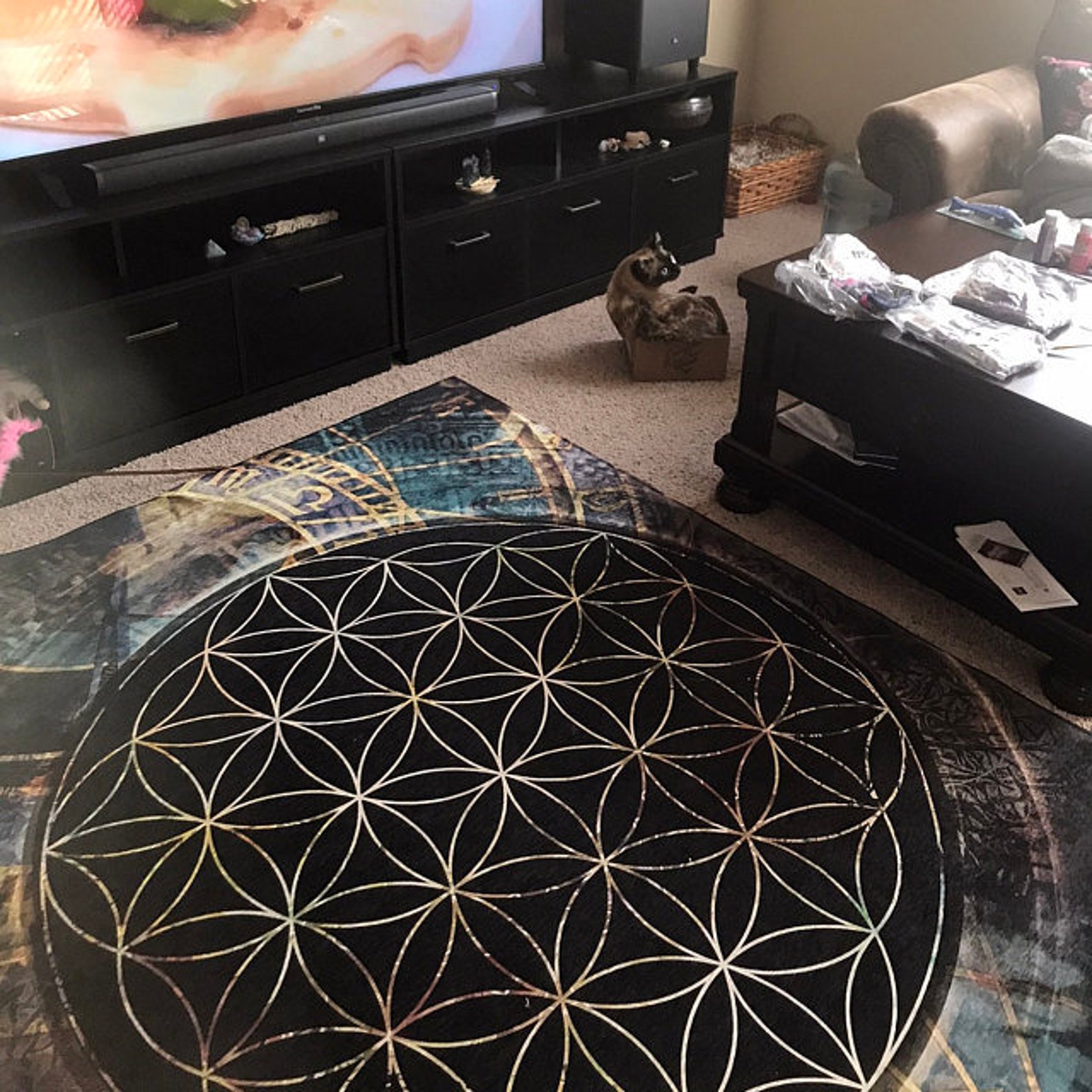 Sacred Geometry Rug Flower of Life Rug Spiritual Rug Black - Etsy