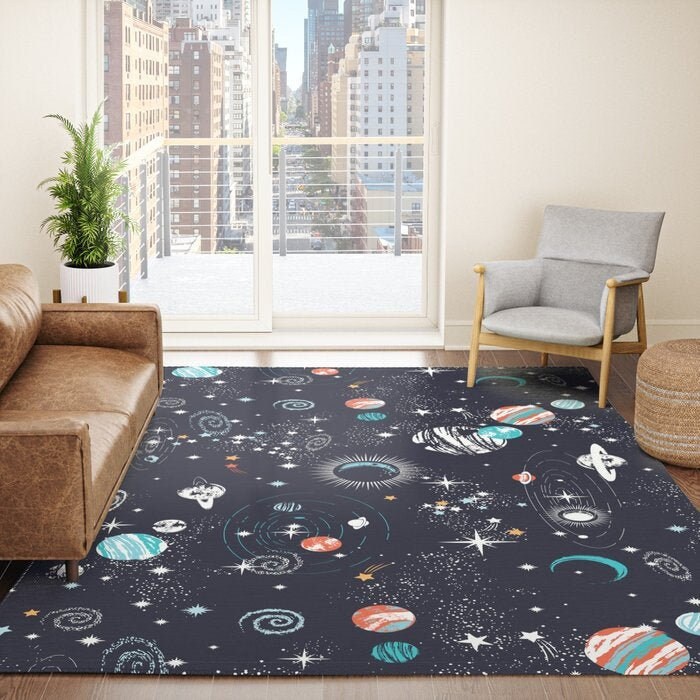 Space Galaxy Rug Blue Orange Space Rug Girls Boys Rug Kids Floor Rug ...
