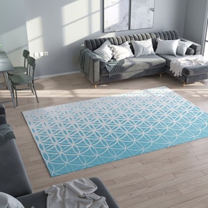 Sacred Geometry Rug Light Blue Rug Spiritual Rug Blue and White Floor ...