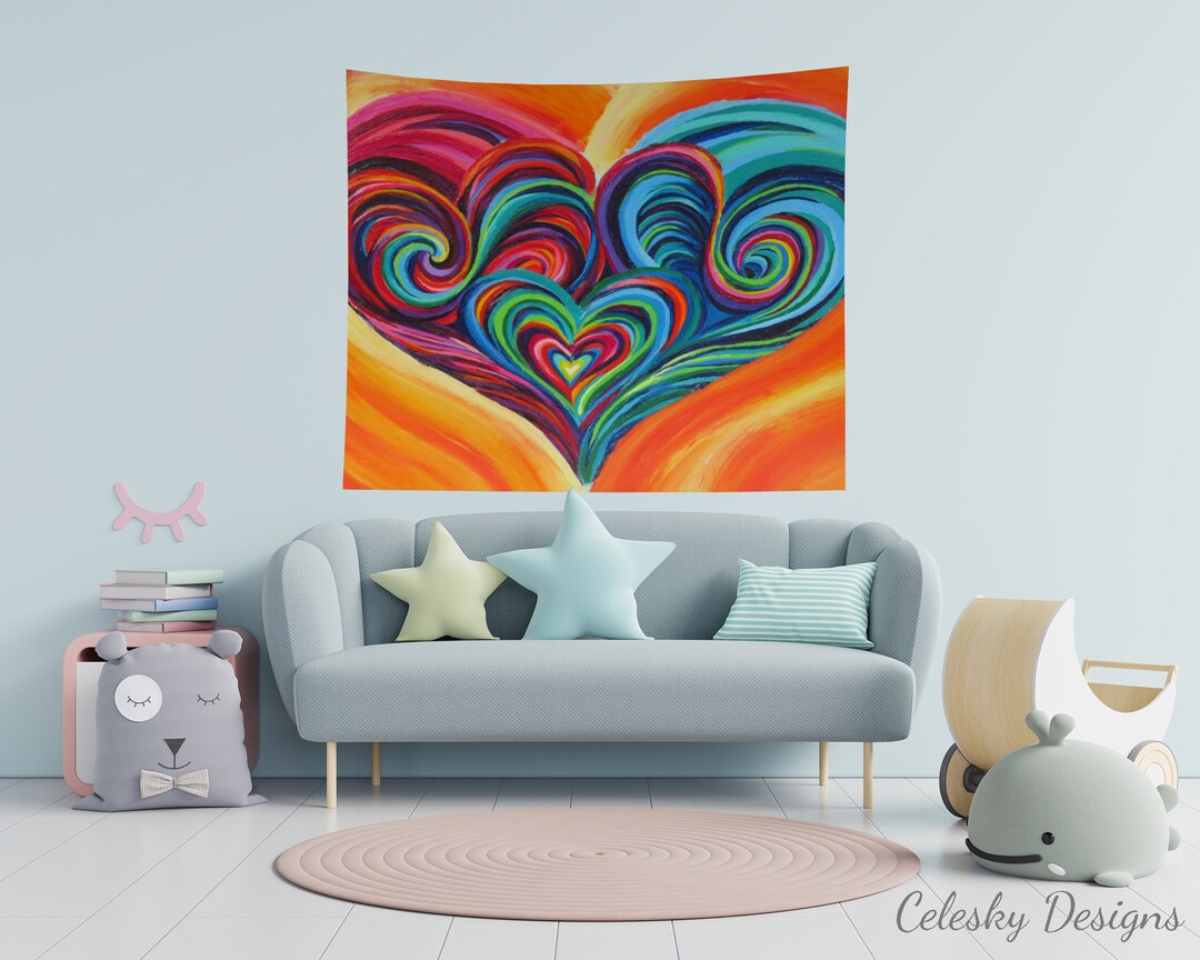 Colorful Hearts Tapestry, Rainbow Wall Art - Etsy