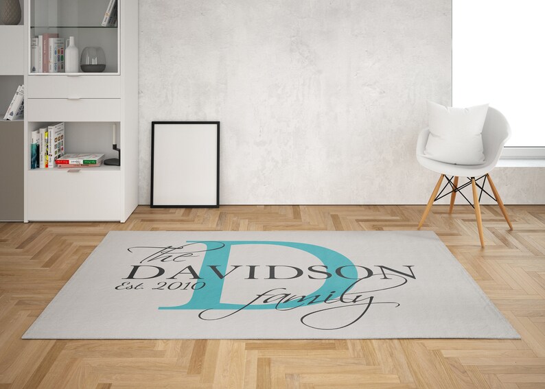 Custom Name Rug Monogram Rug Blue Floor Rug Gray Customized | Etsy