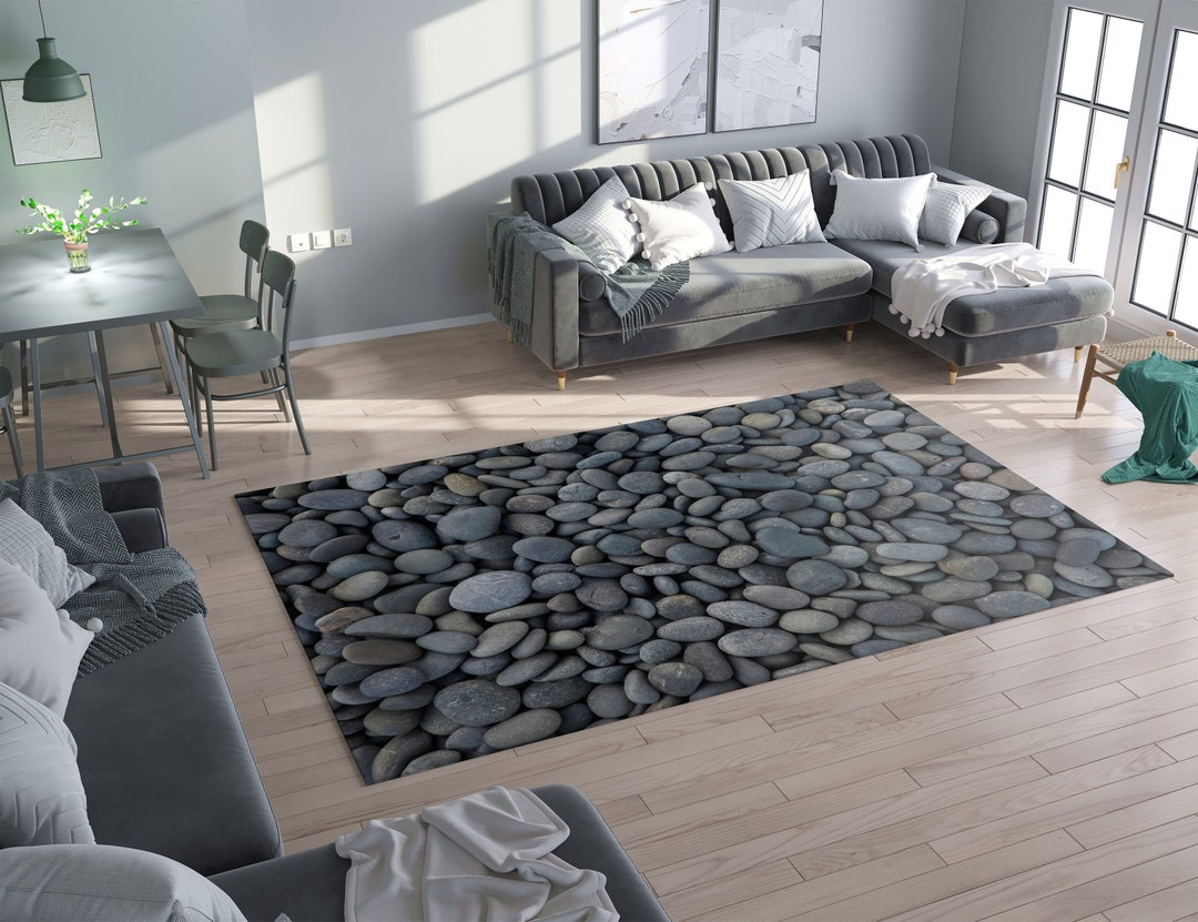 Pebbles Rug Gray Rug Grey Rug Stones Floor Rug Gray Mat Nature Rug ...