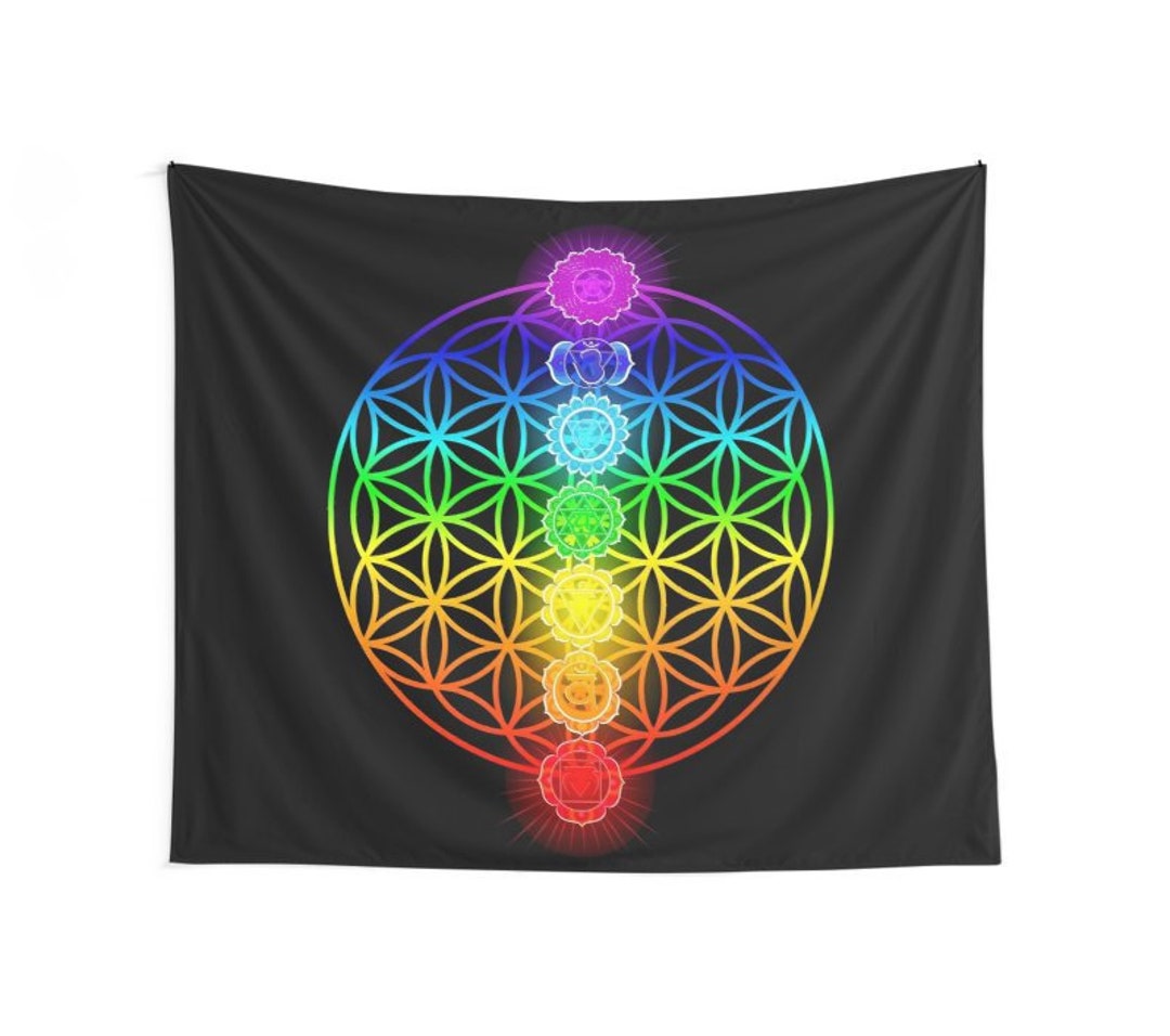 Sacred Geometry Chakra Tapestry Rainbow Chakra Wall Art Chakra Tapestry ...