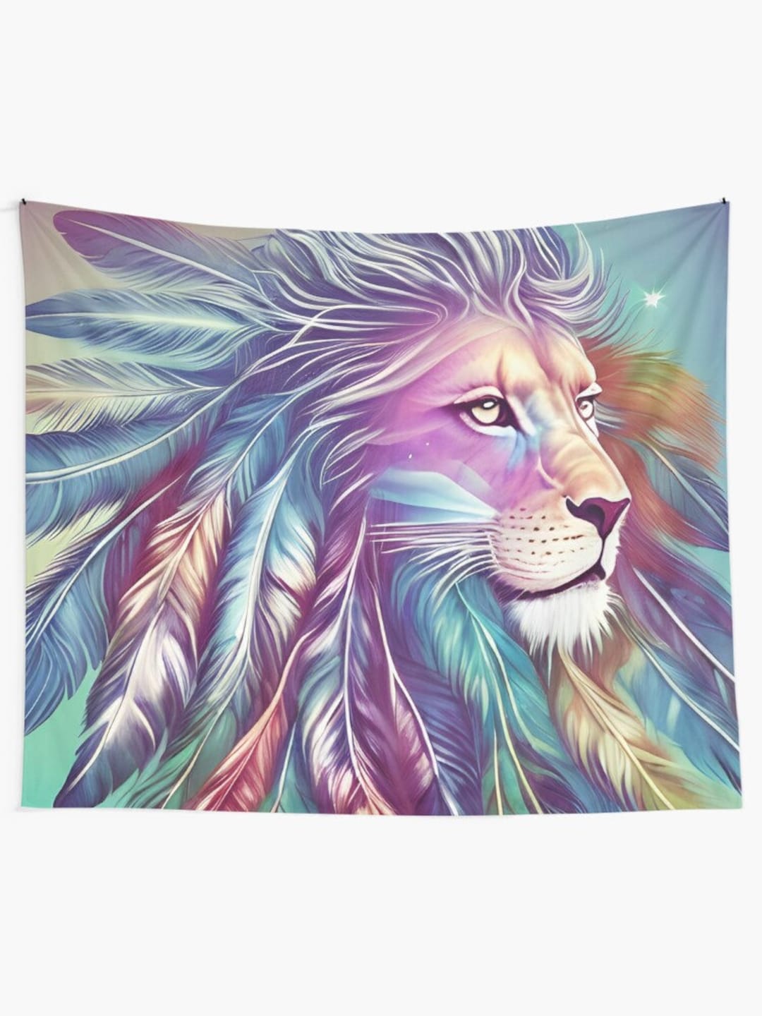 Lion With Feathers Tapestry Blue Lions Feather Wall Art Lion Artwork Lion Tapestries - Etsy