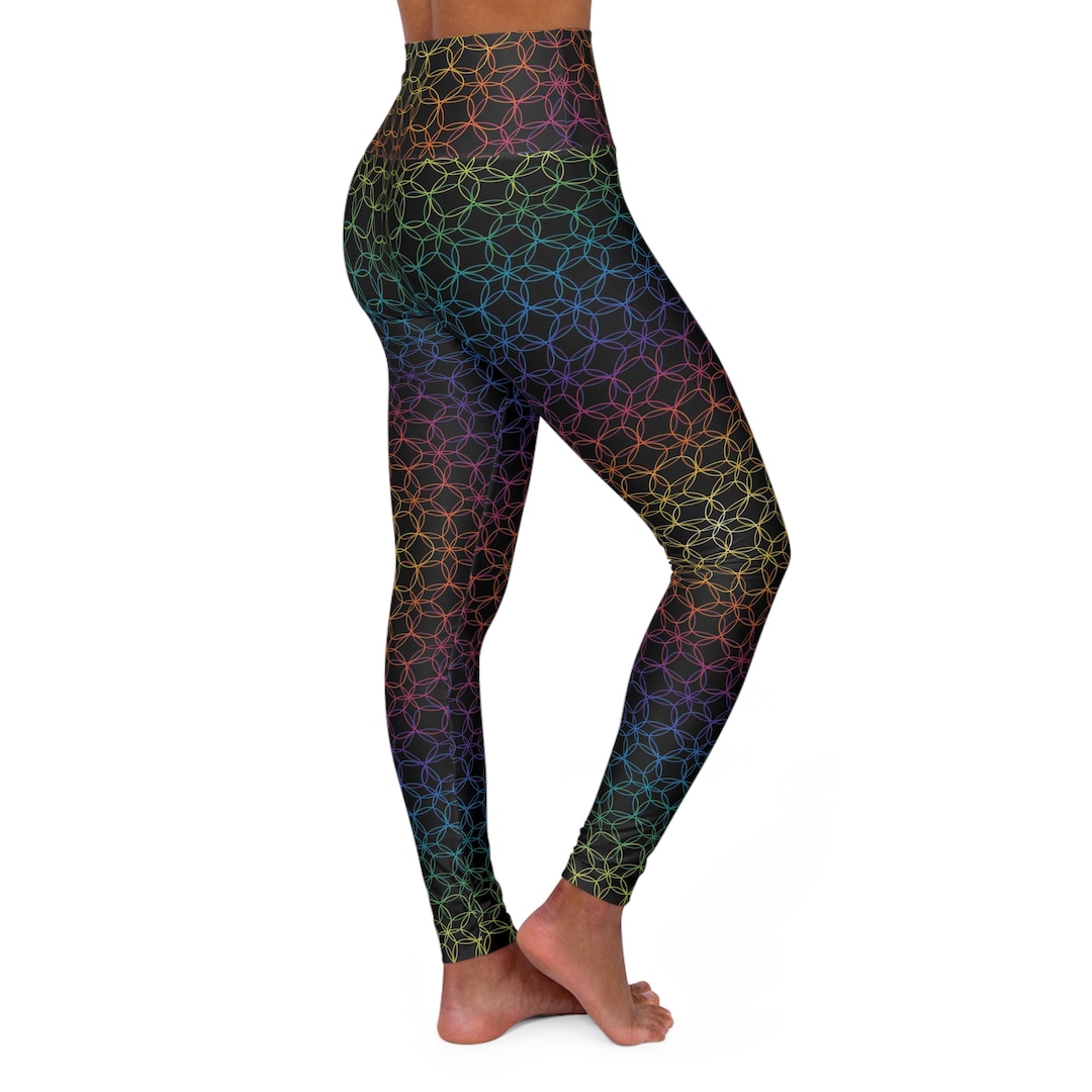 Sacred Geometry Yoga Pants Rainbow Black Leggings Yoga Leggins Colorful ...