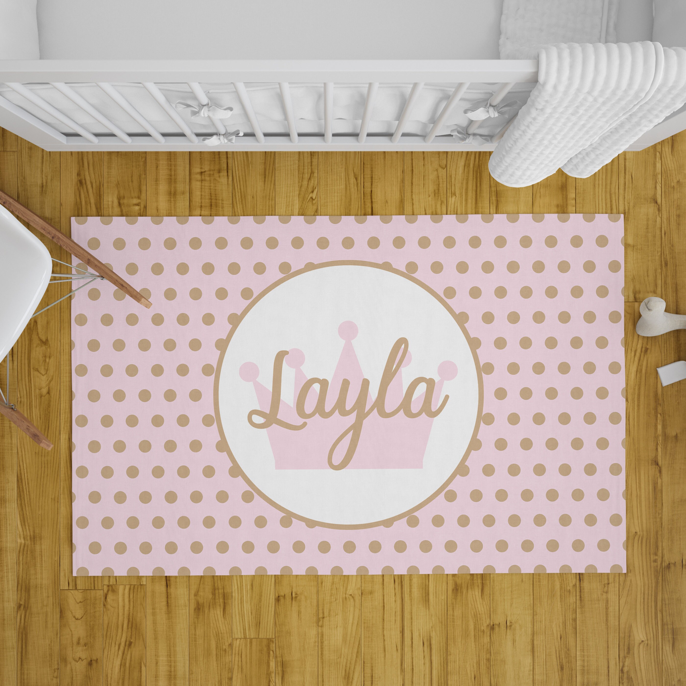 Pink & Gold Polka Dot Rug Custom Name Rugs Princess | Etsy