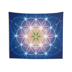 Blue Sacred Geometry Tapestry Spiritual Wall Hanging Flower of Life ...