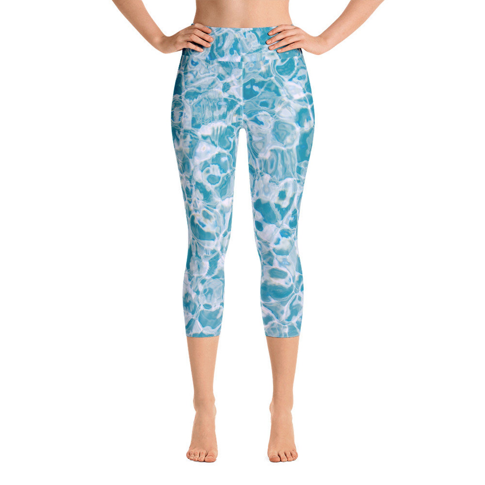Blue Water Yoga Pants Blue Leggings Capri Yoga Pants Aqua Leggings ...