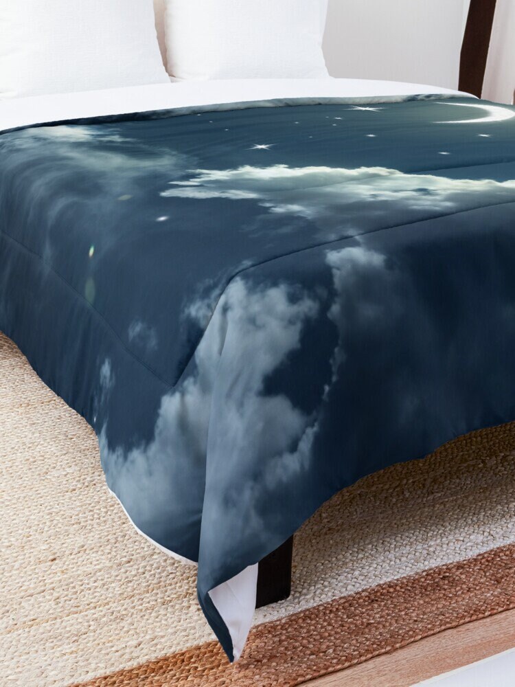 Nights Sky Comforter or Duvet Cover Blue Bedding Moon Bedding Clouds ...