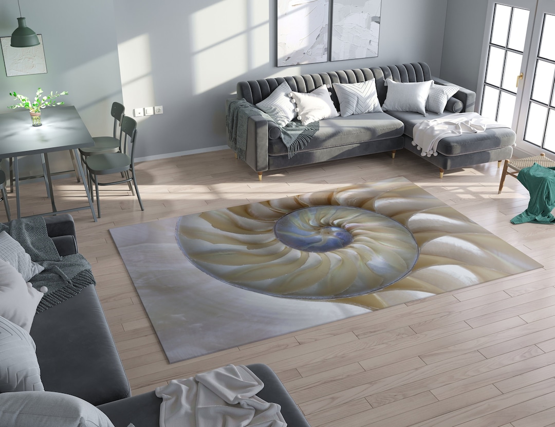 Nautilus Shell Rug Beige Rug Ocean Rug Beachy Floor Rug Fibonacci Mat ...