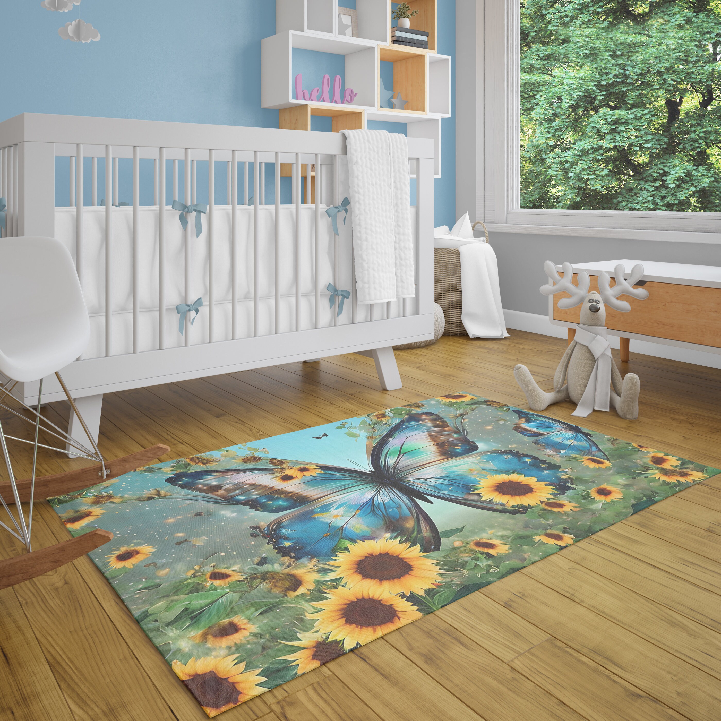Butterfly Rug Sunflowers Rug Blue Rug Butterflies Floor Rugs - Etsy