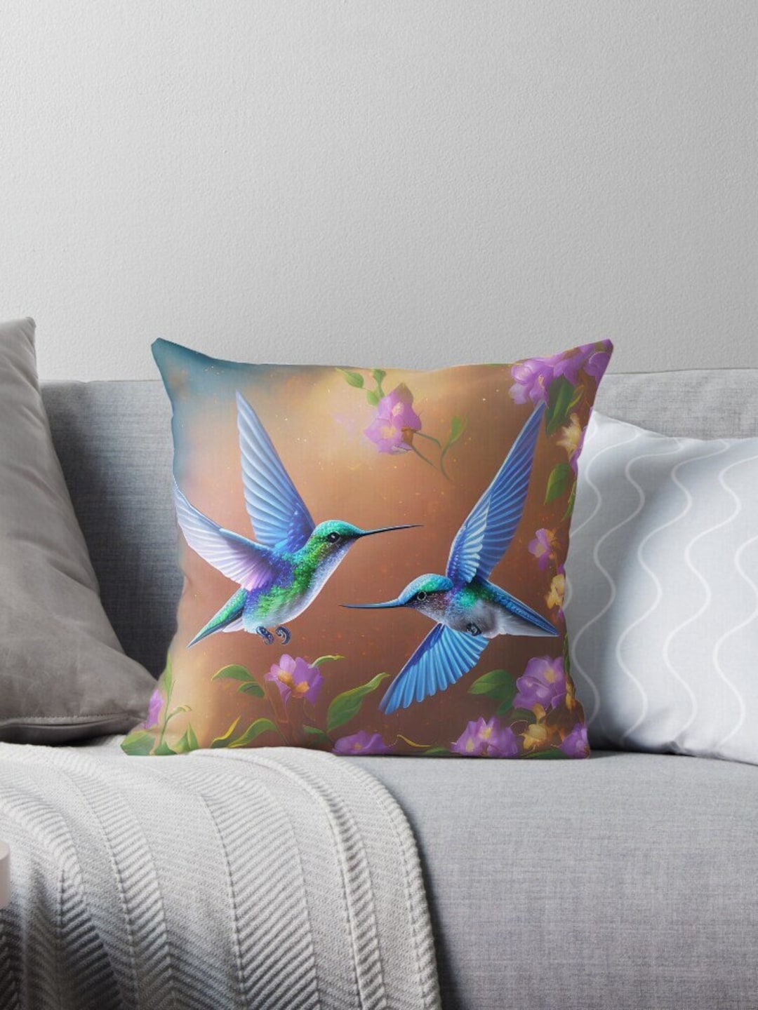 Hummingbird Pillow Hummingbirds Pillows Pink Blue Floral Pillow for ...