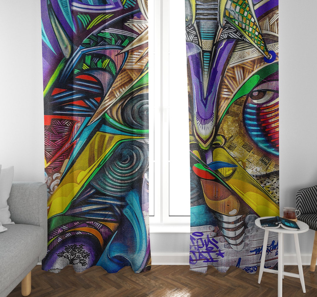 Graffiti Window Curtains Colorful Drapery Curtain Panels African Window ...