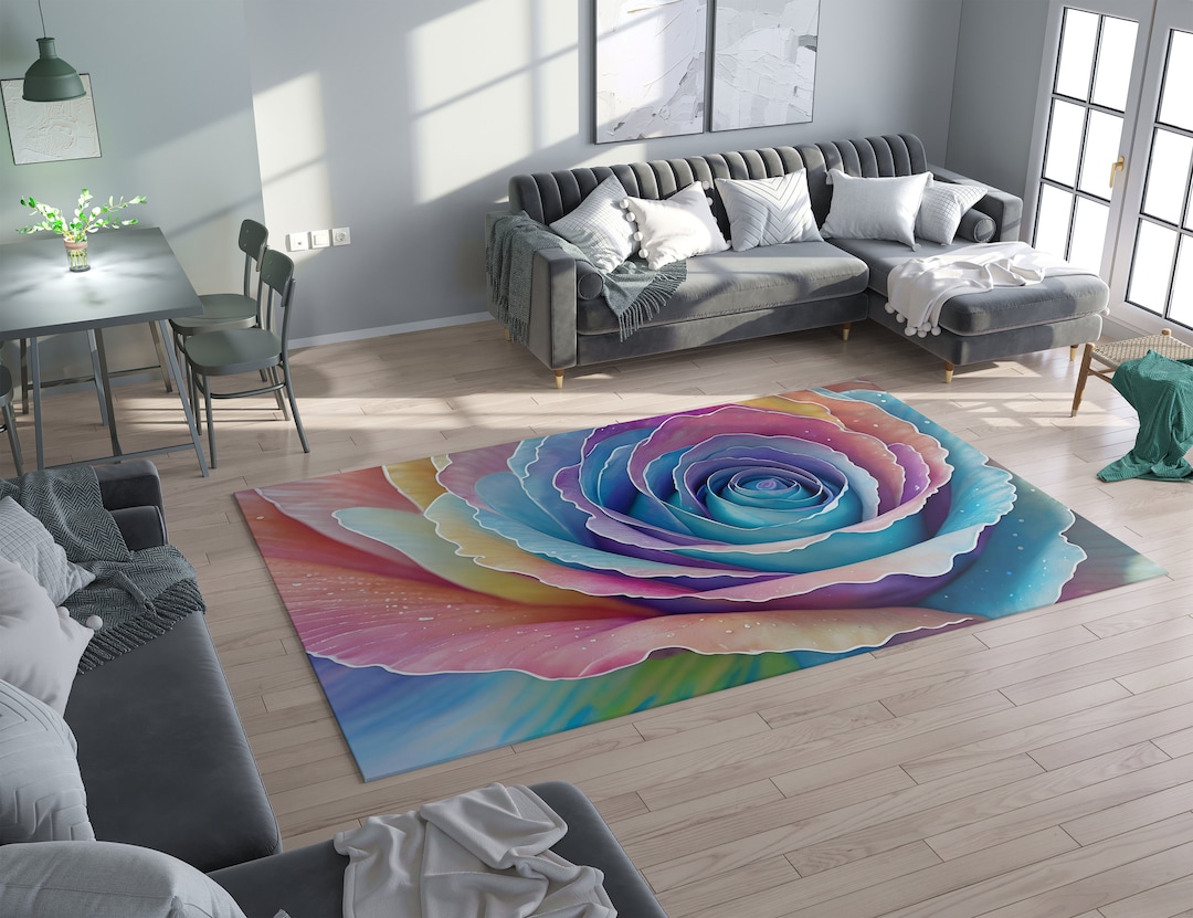 Rainbow Rose Rug Colorful Roses Rug Pink Blue Rose Petals Rug Floral ...